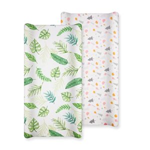 SnoozyNest Changing Pad Cover Set, 2 Pack Diaper Changing Table Cover Sheets Ultra Stretchy Snug Fitted Sheets for Baby Boys Girls (Tropic Garden)