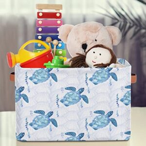 Ocean Sea Turtle Storage Basket Cube Turtoise Mermaid Sclae Large Toys Storage Box Bin with Handle Collapsible Closet Shelf Cloth Organizer for Nursery Bedroom,15x11x9.5 in,1 Pack