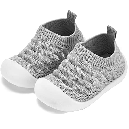 Exegawe Baby Mesh First Walkers Shoes - Toddler Lightweight Breathable Non-Slip Sneakers for Boys Girls(N1 Grey, Tag12.5/9-18m)