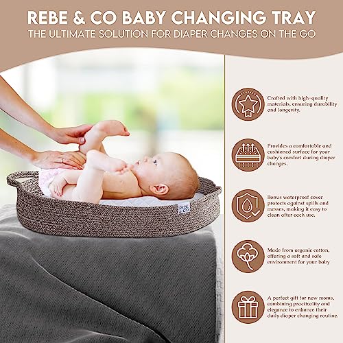 Baby Changing Basket for Baby Dresser, Foam Pad with Two Waterproof Covers, Includes Diaper Organizer, Table Moses, Changing Table Topper for Dresser Boho by REBE & CO