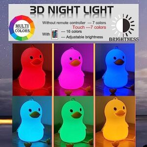 Hasdlga Duck Silicone Night Light,Cute Duck Kids Lamp,16 Colors Changing Remote Control Night Lights,Rechargeable Dimmable Nursery Lamps Bedroom Decor Birthday Xmas Gift