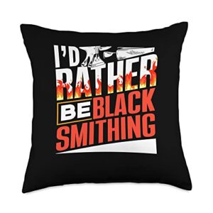 forging men job blacksmiths forge i'd rather hobby blacksmith throw pillow, 18x18, multicolor