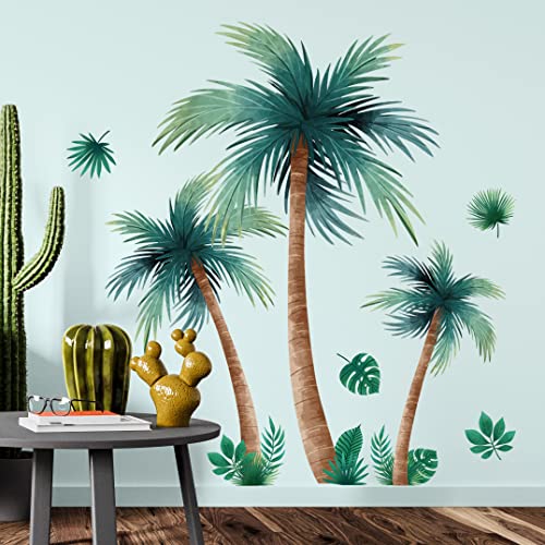 Amaonm 3D Removable Tropical Rainforest Wall Sticker Brown Tree Green Leaves Wall Decal DIY Peel and Stick Coconut Tree Wall Decor for Kids Girls Boys Bedroom Living Room Nursery Classroom Playroom Wall Background Decoration