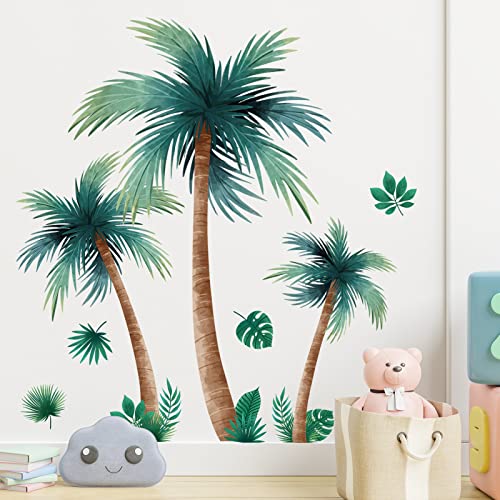 Amaonm 3D Removable Tropical Rainforest Wall Sticker Brown Tree Green Leaves Wall Decal DIY Peel and Stick Coconut Tree Wall Decor for Kids Girls Boys Bedroom Living Room Nursery Classroom Playroom Wall Background Decoration