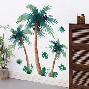 Amaonm 3D Removable Tropical Rainforest Wall Sticker Brown Tree Green Leaves Wall Decal DIY Peel and Stick Coconut Tree Wall Decor for Kids Girls Boys Bedroom Living Room Nursery Classroom Playroom Wall Background Decoration