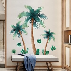 Amaonm 3D Removable Tropical Rainforest Wall Sticker Brown Tree Green Leaves Wall Decal DIY Peel and Stick Coconut Tree Wall Decor for Kids Girls Boys Bedroom Living Room Nursery Classroom Playroom Wall Background Decoration