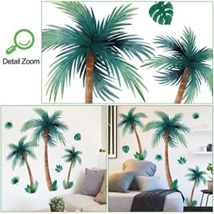 Amaonm 3D Removable Tropical Rainforest Wall Sticker Brown Tree Green Leaves Wall Decal DIY Peel and Stick Coconut Tree Wall Decor for Kids Girls Boys Bedroom Living Room Nursery Classroom Playroom Wall Background Decoration