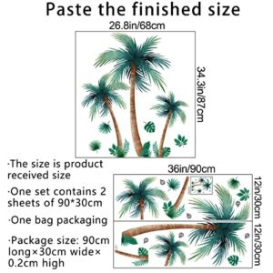 Amaonm 3D Removable Tropical Rainforest Wall Sticker Brown Tree Green Leaves Wall Decal DIY Peel and Stick Coconut Tree Wall Decor for Kids Girls Boys Bedroom Living Room Nursery Classroom Playroom Wall Background Decoration