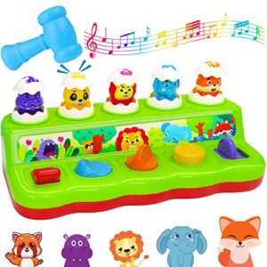 cieyan interactive pop up animals toy with music and light, animal sound, hammer, baby toys 12-18 months 9+ months, cause and effect toys for 1 year old boy girl toddler toys age 1-2 baby musical toys