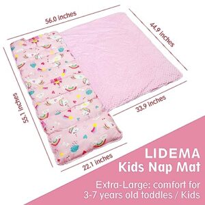 LIDEMA Toddler Nap Mat with Pillow and Blanket, Cozy and Durable Toddler Nap Mat for Daycare and Preschool, Travel and Camping, 22.1" x 55.1", Lightweight and Soft Sleeping Bags for Kids - Pink