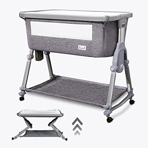 Baby Bassinet Bedside Sleeper for Baby, Foldable Bedside Crib, Li’l Pengyu Free-Installation Foldable Bedside Co-Sleeper with Rocking Cradle Mode, Come with Comfy Mattress& Portable Bag