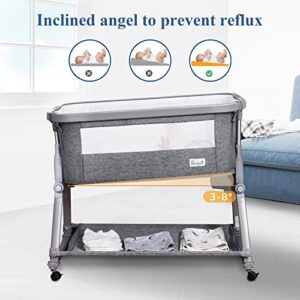 Baby Bassinet Bedside Sleeper for Baby, Foldable Bedside Crib, Li’l Pengyu Free-Installation Foldable Bedside Co-Sleeper with Rocking Cradle Mode, Come with Comfy Mattress& Portable Bag