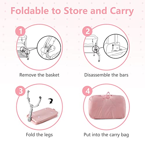 INFANS 3 in 1 Baby Bassinet, Bedside Sleeper, Rocking Cradle, Easy Folding Portable Safer Co-Sleeping Crib with Height Angle Adjustable, Wheels Storage Basket Travel Bag for Infant Newborn (Pink)