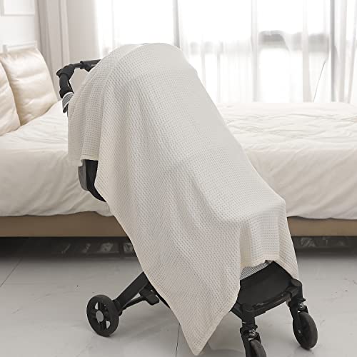 Kloovete 100% Bamboo 36” X 40” Inches Cooling Baby Waffle Weave Blanket, Ultra-Soft Lightweight Receiving Blanket for Newborn, Breathable Comfortable Baby Swaddle Blanket for Boys and Girls (Natural)