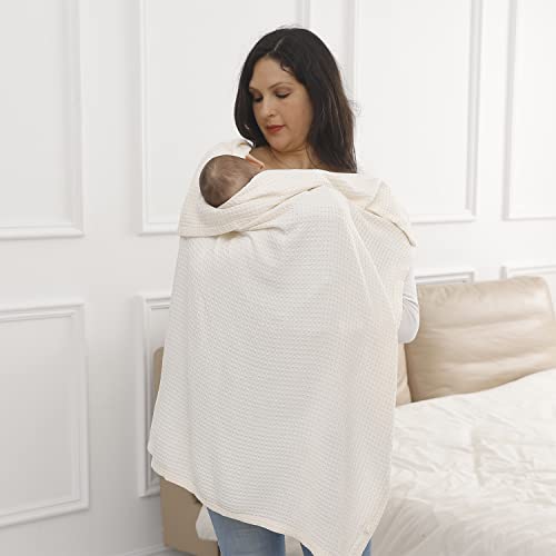 Kloovete 100% Bamboo 36” X 40” Inches Cooling Baby Waffle Weave Blanket, Ultra-Soft Lightweight Receiving Blanket for Newborn, Breathable Comfortable Baby Swaddle Blanket for Boys and Girls (Natural)