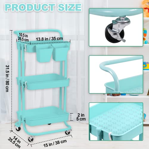 Baby Diaper Caddy Organizer Metal Rolling Storage Cart on Handle 3-Tier Rolling Mobile Utility Cart Movable Storage Organizer with Wheels Multifunction Newborn Essentials Cart Easy Assembly(Blue)