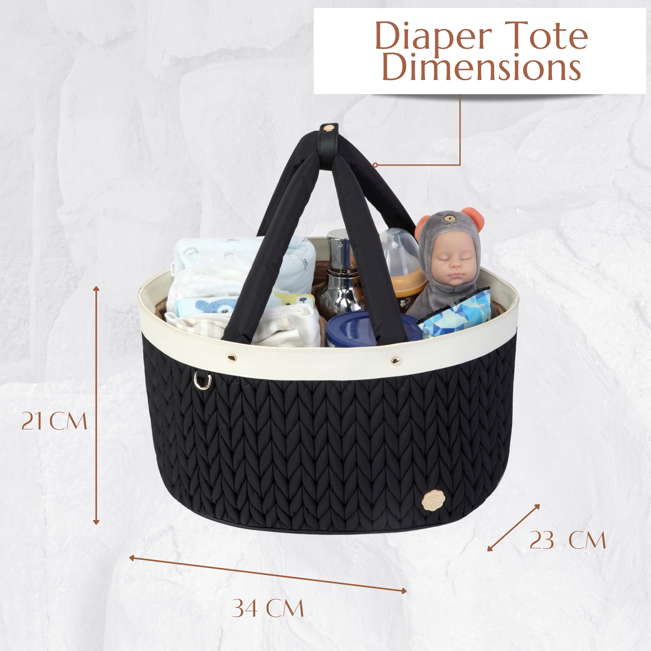 SEWBOO Baby Diaper Caddy Organizer Basket,Newborn Baby Diaper Bag Essential Items,Water Resistant,Large Capacity, Anti-Tear Lining (Black)