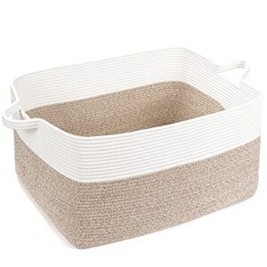 zlg extra large rectangle storage basket 72l rope blanket basket living room pillow basket baby toy organizer woven storage bin for kids with handles dirty clothes storage hamper, 22 x 17 x 12 inches