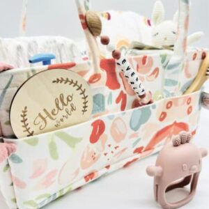 CielShop Baby Diaper Caddy Organizer Nursery Basket Set | Nursery Storage Bin and Car Organizer for Diapers and Baby Wipes (Floral)