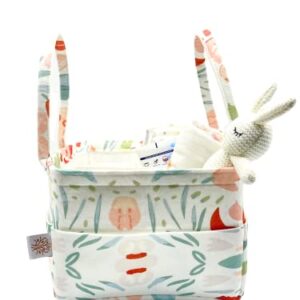 CielShop Baby Diaper Caddy Organizer Nursery Basket Set | Nursery Storage Bin and Car Organizer for Diapers and Baby Wipes (Floral)