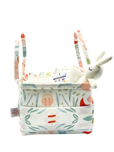 CielShop Baby Diaper Caddy Organizer Nursery Basket Set | Nursery Storage Bin and Car Organizer for Diapers and Baby Wipes (Floral)