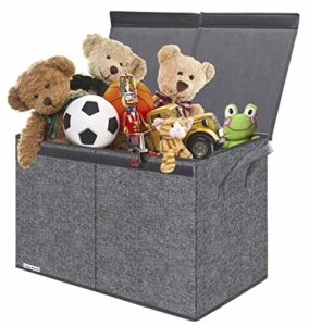 friday monkey large toys box storage organizer with lid & comfortable handles, collapsible sturdy toy chest boxes bins baskets for kids, boys, girls, playroom, 25x13x16inch, dark grey, zmbcwjx