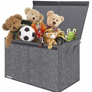 Friday Monkey Large Toys Box Storage Organizer with Lid & Comfortable Handles, Collapsible Sturdy Toy Chest Boxes Bins Baskets for Kids, Boys, Girls, Playroom, 25x13x16inch, Dark Grey, ZMBCWJX