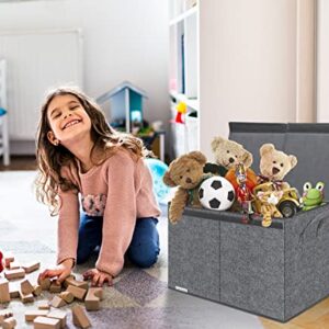 Friday Monkey Large Toys Box Storage Organizer with Lid & Comfortable Handles, Collapsible Sturdy Toy Chest Boxes Bins Baskets for Kids, Boys, Girls, Playroom, 25x13x16inch, Dark Grey, ZMBCWJX