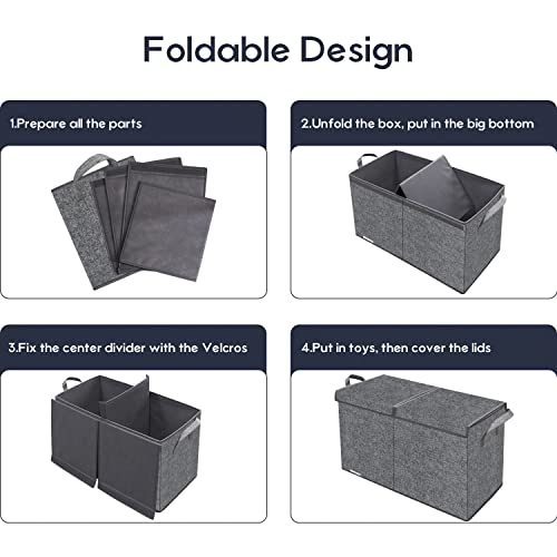 Friday Monkey Large Toys Box Storage Organizer with Lid & Comfortable Handles, Collapsible Sturdy Toy Chest Boxes Bins Baskets for Kids, Boys, Girls, Playroom, 25x13x16inch, Dark Grey, ZMBCWJX