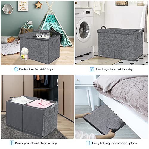 Friday Monkey Large Toys Box Storage Organizer with Lid & Comfortable Handles, Collapsible Sturdy Toy Chest Boxes Bins Baskets for Kids, Boys, Girls, Playroom, 25x13x16inch, Dark Grey, ZMBCWJX