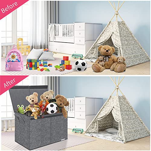 Friday Monkey Large Toys Box Storage Organizer with Lid & Comfortable Handles, Collapsible Sturdy Toy Chest Boxes Bins Baskets for Kids, Boys, Girls, Playroom, 25x13x16inch, Dark Grey, ZMBCWJX