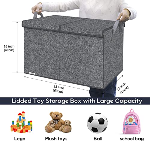 Friday Monkey Large Toys Box Storage Organizer with Lid & Comfortable Handles, Collapsible Sturdy Toy Chest Boxes Bins Baskets for Kids, Boys, Girls, Playroom, 25x13x16inch, Dark Grey, ZMBCWJX