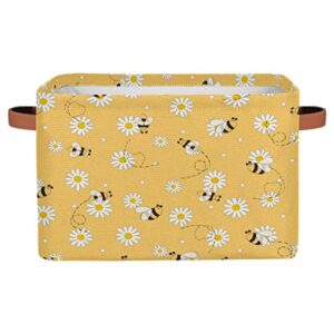 large storage bin animal bees collapsible storage basket with handles,daisy flower laundry basket hamper organizer foldable storage box for toys bedroom kids room nursery dorm set of 1