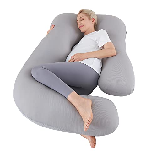 Sasttie Cooling Pregnancy Pillows for Sleeping, Maternity Pillow for Pregnant Women, 59'' U Shaped Pregnant Pillow with Removable Cooling Cover, Pregnancy Must Haves, Light Grey