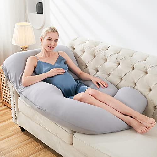 Sasttie Cooling Pregnancy Pillows for Sleeping, Maternity Pillow for Pregnant Women, 59'' U Shaped Pregnant Pillow with Removable Cooling Cover, Pregnancy Must Haves, Light Grey