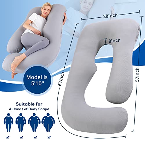 Sasttie Cooling Pregnancy Pillows for Sleeping, Maternity Pillow for Pregnant Women, 59'' U Shaped Pregnant Pillow with Removable Cooling Cover, Pregnancy Must Haves, Light Grey