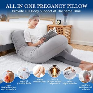 Sasttie Cooling Pregnancy Pillows for Sleeping, Maternity Pillow for Pregnant Women, 59'' U Shaped Pregnant Pillow with Removable Cooling Cover, Pregnancy Must Haves, Light Grey