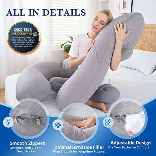 Sasttie Cooling Pregnancy Pillows for Sleeping, Maternity Pillow for Pregnant Women, 59'' U Shaped Pregnant Pillow with Removable Cooling Cover, Pregnancy Must Haves, Light Grey