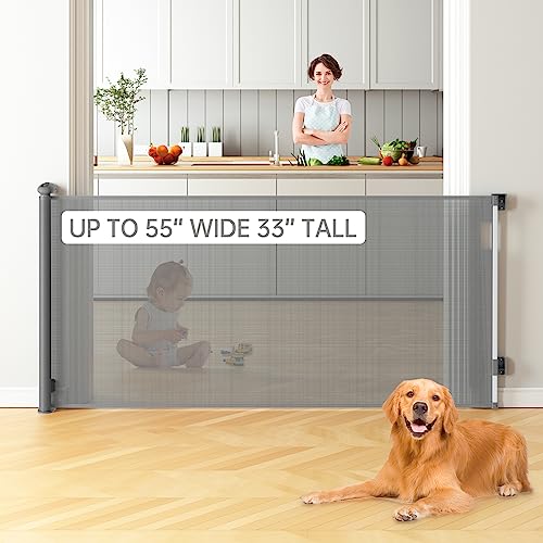 Bulubaky Retractable Baby Gates Dog Gates, Sturdy Mesh Safety Child Gate, 33" Tall Extends up to 55" Wide Extra Long Sliding Gate for Doorway Hallway Stair Porch Gates for Kids or Pets Indoor Outdoor