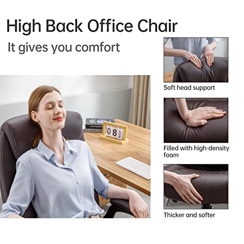 DYHOME Ergonomic Home Office Desk Chair Brown Leather Tracking Back Lumbar Support with Flip-up Adjustable Arms High Back Executive Office Chair Modern Managerial Big and Tall Home Office Chair