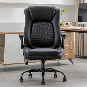 DYHOME High Back Office Chair Adjustable Lumbar Support Flip-Up Arms Black Leather Ergonomic Big and Tall Home Office Desk Computer Chair Comfortable Modern Executive Office Chair