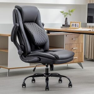 DYHOME High Back Office Chair Adjustable Lumbar Support Flip-Up Arms Black Leather Ergonomic Big and Tall Home Office Desk Computer Chair Comfortable Modern Executive Office Chair