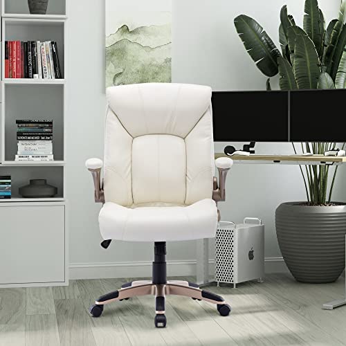 GNMLP2020 Executive Office Chair,Home Office Desk Chair with Double Thickening Padded and Flip-up Armrest,Leather Office Chair with Back Support for Office Home Study