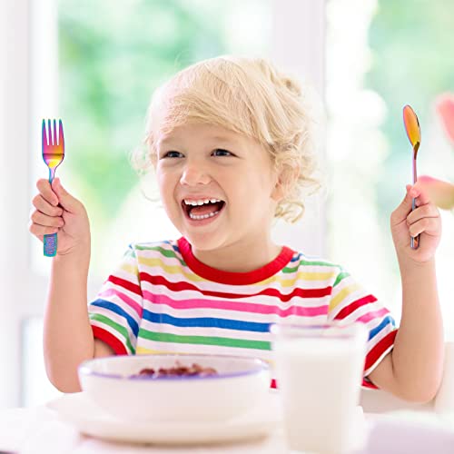 10 Pack Toddler Utensils, Stainless Steel Rainbow Silverware Set for Kids, Children Safe Cutlery Set Includes Forks and Spoons - Dishwasher Safe