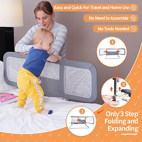 Bed Rail For Toddlers, 180° Up Side Down Foldable Baby Bed Rail Guard For Kids, Portable Baby Bed Fence, Infants Bed Guardrail For Travelling Hotel, Home Use, Full Twin Queen King Mattress (59'')