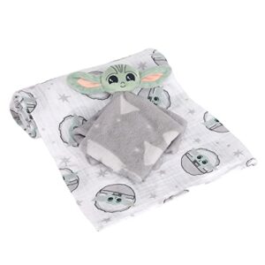 lambs & ivy star wars baby yoda/the child swaddle blanket & lovey gift set