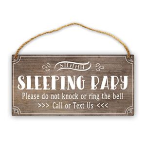 baby sleeping sign for front door 12 x 6 inches do not disturb door hanger sign shhh baby is sleeping sign do not knock or ring doorbell wood plaque for home baby room nursery kindergarten decoration