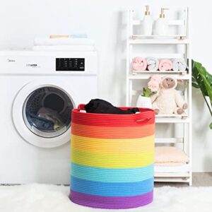 MINTWOOD Design Extra Large 20 x 18 Inches Decorative Woven Cotton Rope Basket, Tall Laundry Basket Hamper, Blanket Basket for Living Room, Round Storage Baskets for Pillows, Towels, Rainbow