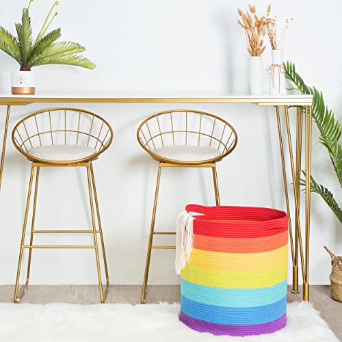 MINTWOOD Design Extra Large 20 x 18 Inches Decorative Woven Cotton Rope Basket, Tall Laundry Basket Hamper, Blanket Basket for Living Room, Round Storage Baskets for Pillows, Towels, Rainbow