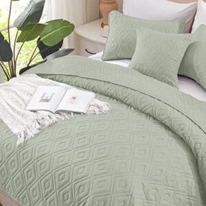 COZYART Quilt Set Queen Size Sage Green Lightweight Bedspread with Pillow Shams Soft Coverlet Bedding Sets for All Season,Dimond,3 Pieces,1 Quilt 2 Pillow Shams